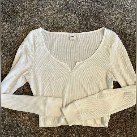 Aritzia | Tops | Aritzia Tna White Long Sleeve With Small V Neck | Poshmark